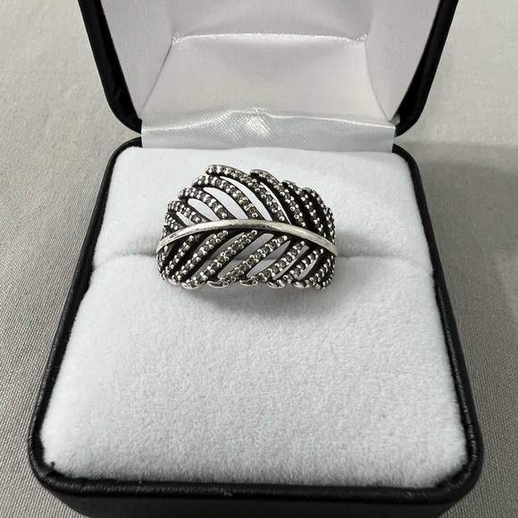 Pandora | Jewelry | Pandora Silver Feather Ring With Intricate ...